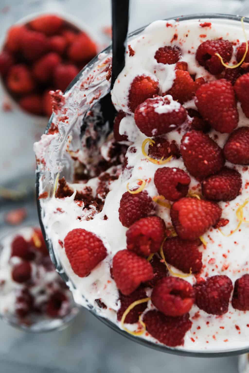 Easy Raspberry Red Velvet Trifle - Oh So Delicioso